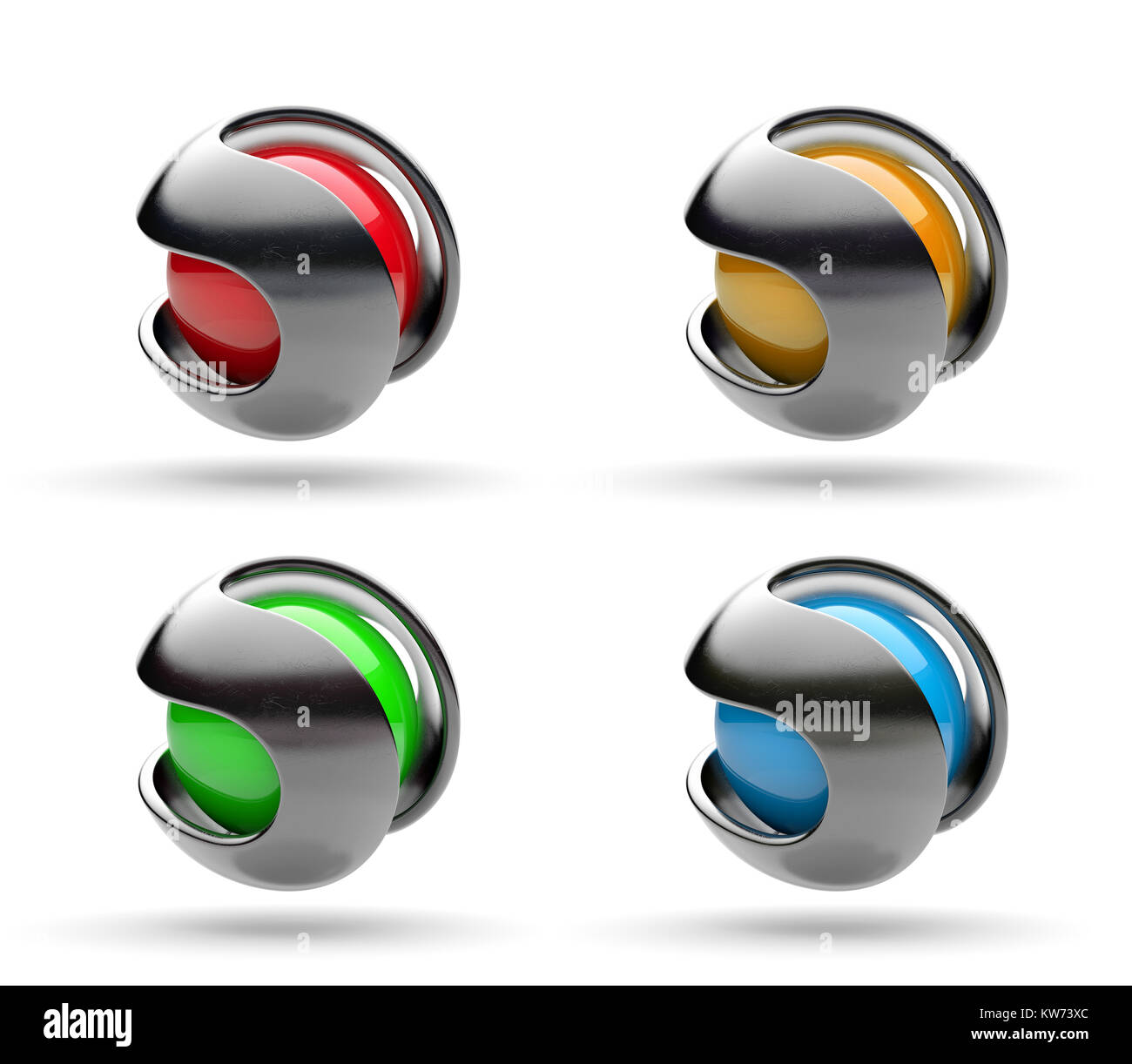 Metallic Path Around a Spherical Colorful Core 3D Illustration Stock ...