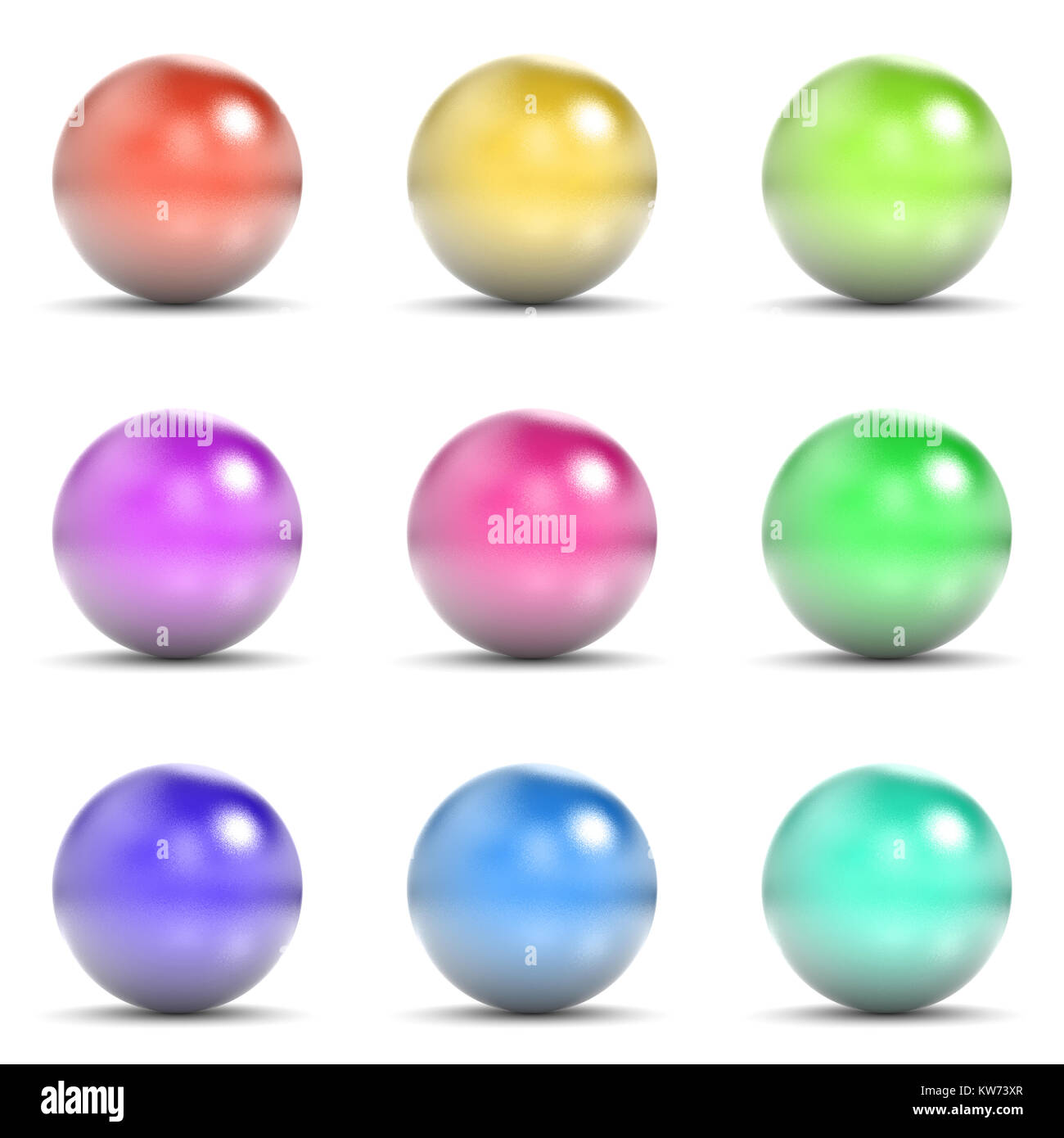 Colorful Metallic Sphere Set 3D Illustration on White Background Stock ...