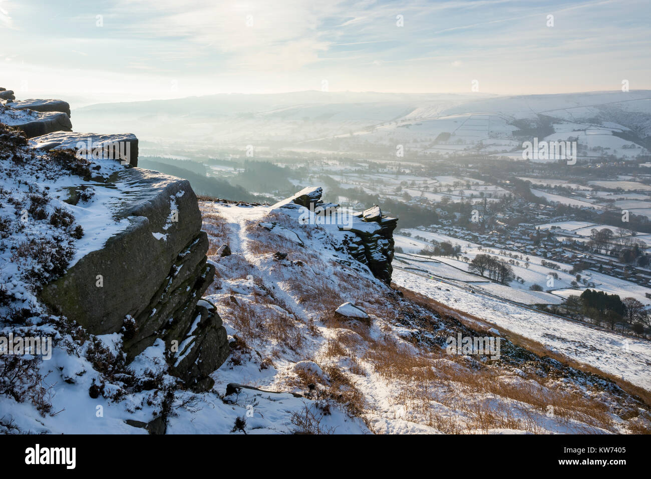 Beautiful winter morning on Bamford edge in the Peak District ...