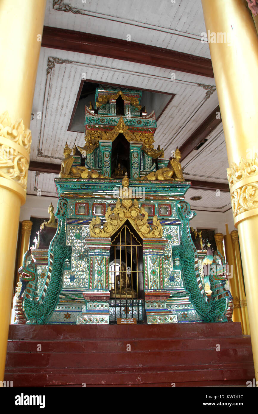Stupa inside buddhist temple in Shwe Dagon pagoda, Myanmar Stock Photo ...