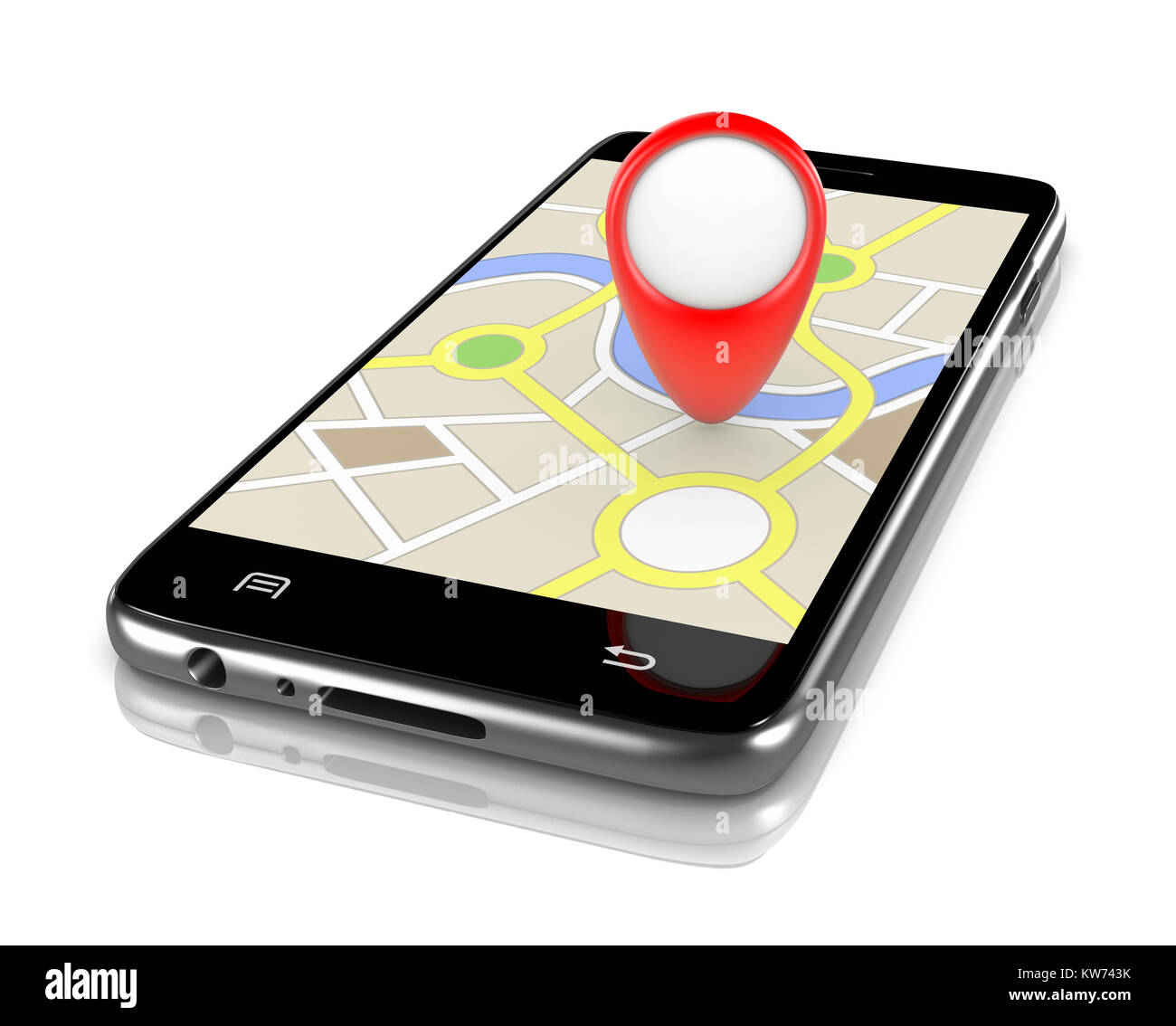 Smartphone Showing a Navigation System Map with a Red Marker 3D ...