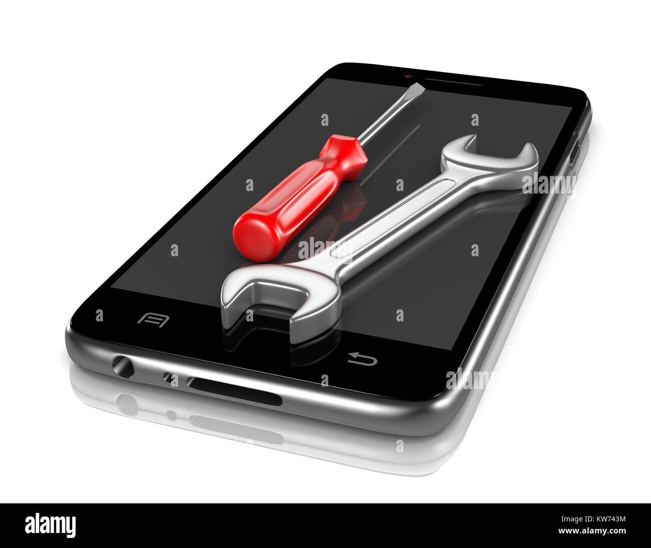 Smartphone with a Screwdriver and a Spanner on the Screen 3D ...