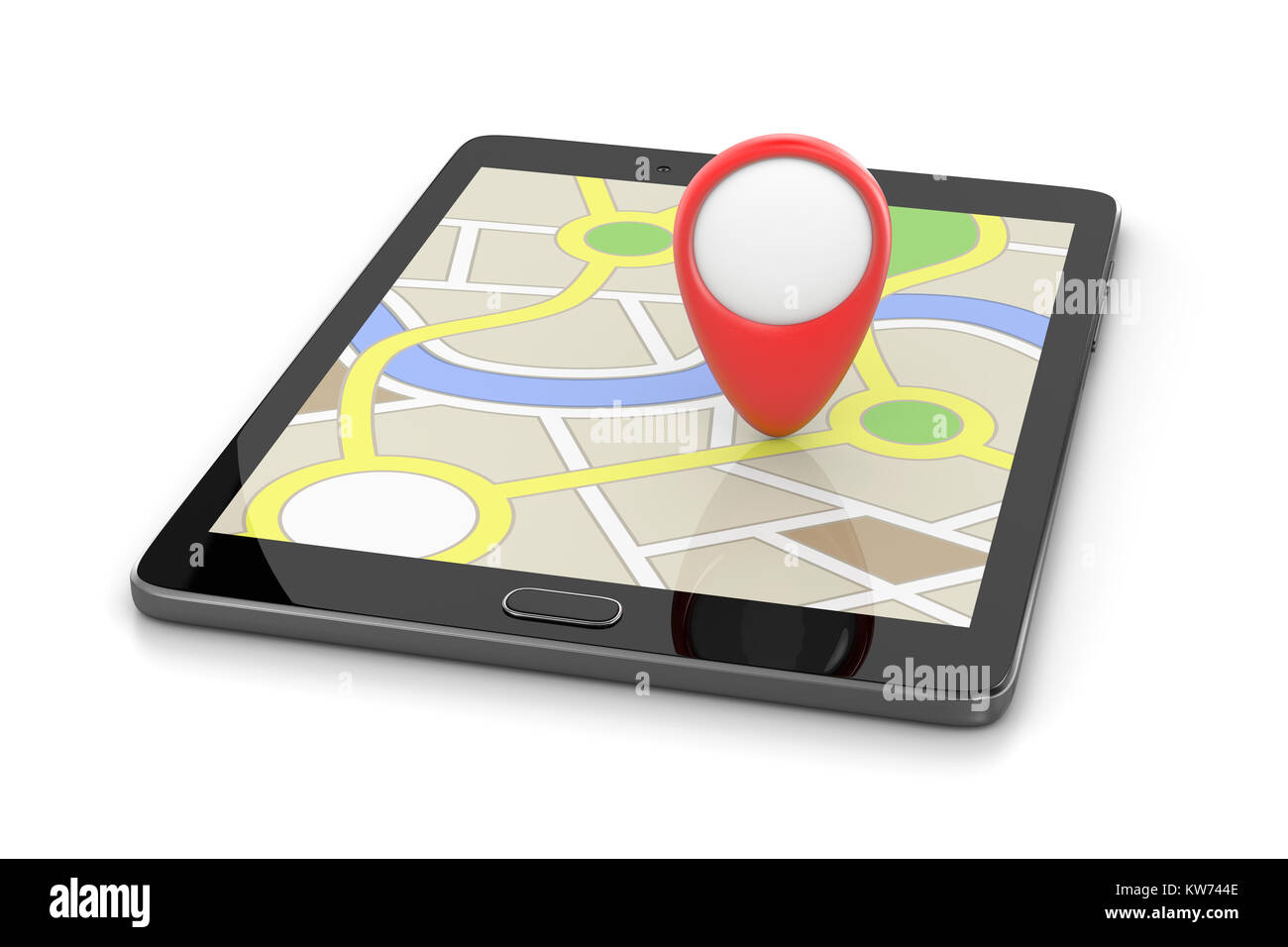 Tablet Pc Showing a Navigation System Map with a Red Marker 3D ...