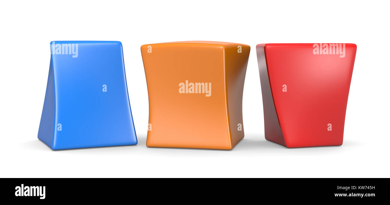 Three Colorful Deformed Blank Funny Cubes 3D Illustration on White ...