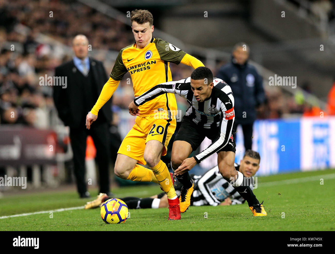 Brighton & Hove Albion's Solly March (left) and Newcastle United's ...