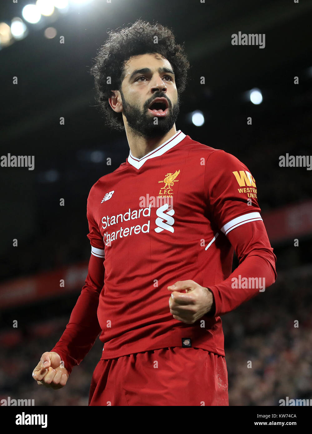 Liverpool's Mohamed Salah celebrates scoring his side's second goal ...