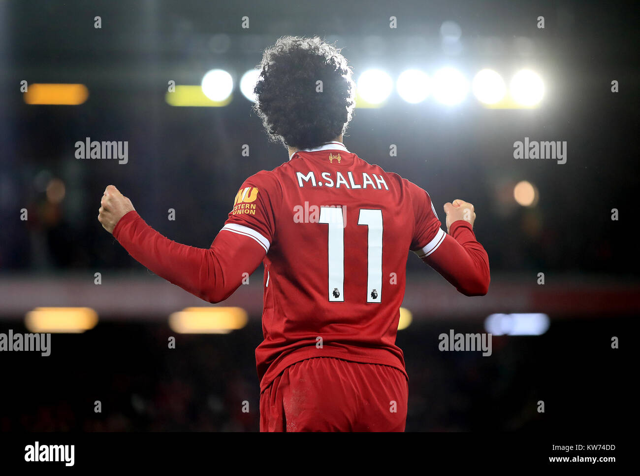 Liverpool's Mohamed Salah celebrates scoring his side's second goal ...