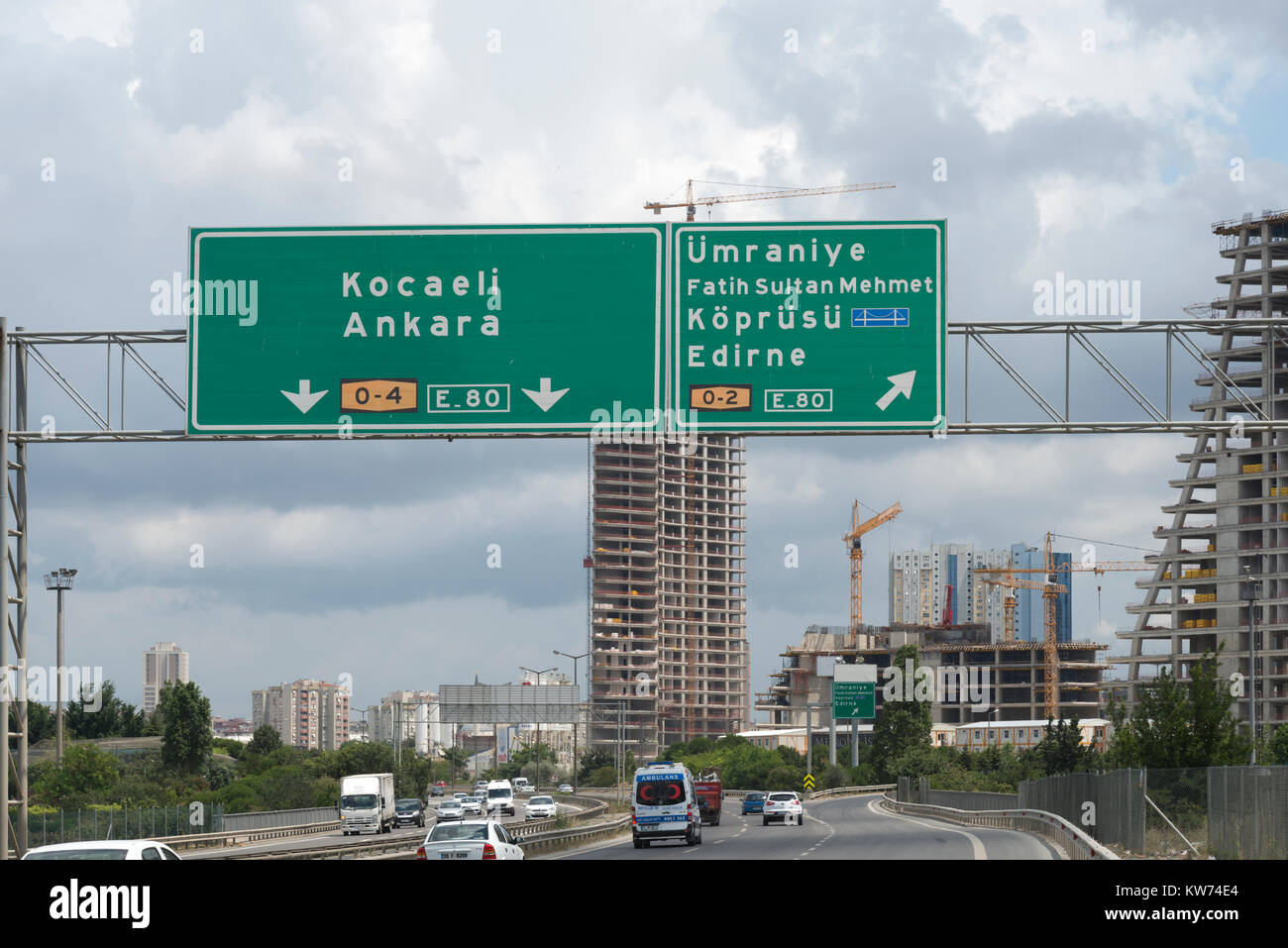 Direction signs on the Anatolian Highway in Istanbul province,Turkey ...