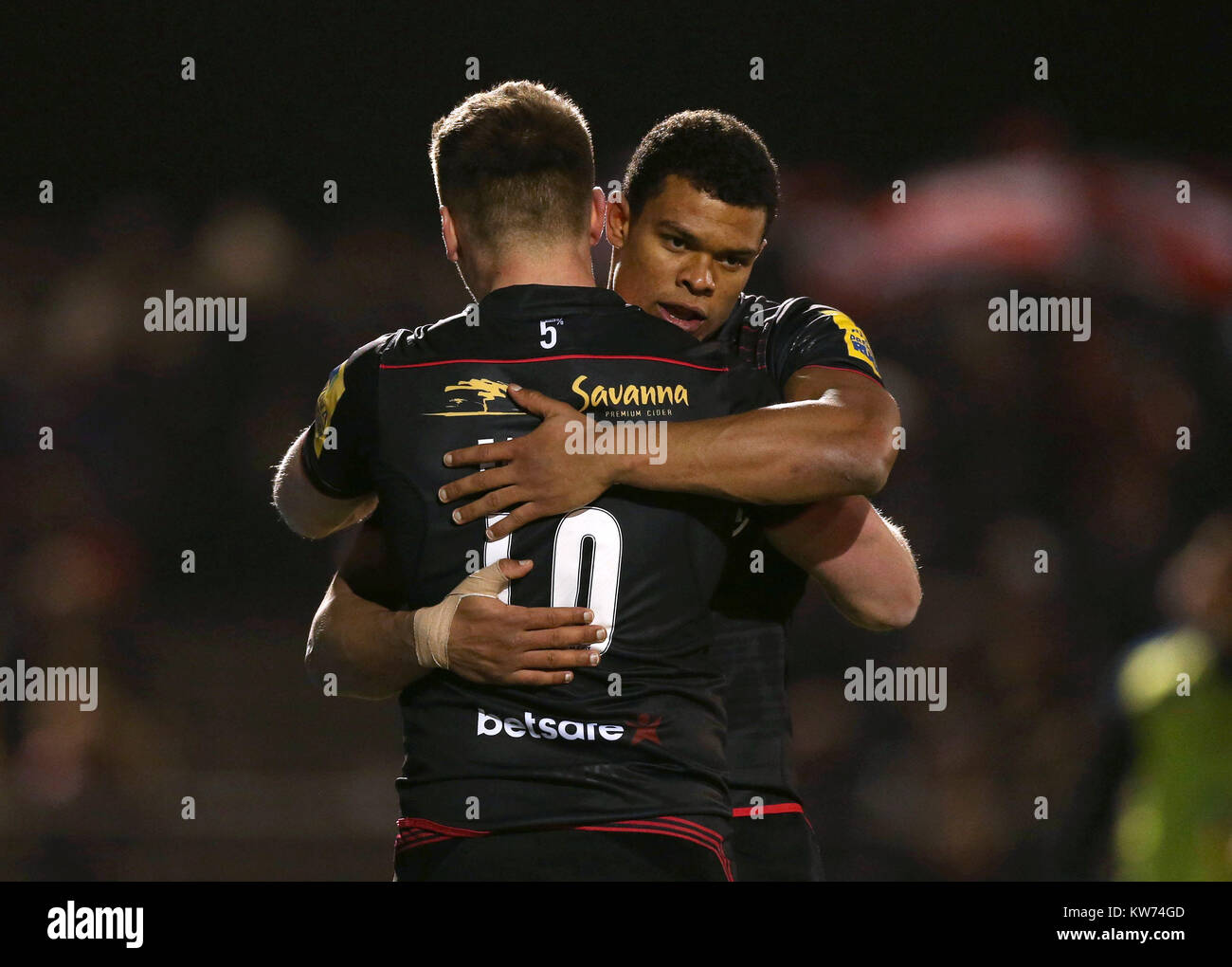 Saracens' Nathan Earle celebrates scoring a try during the Aviva ...