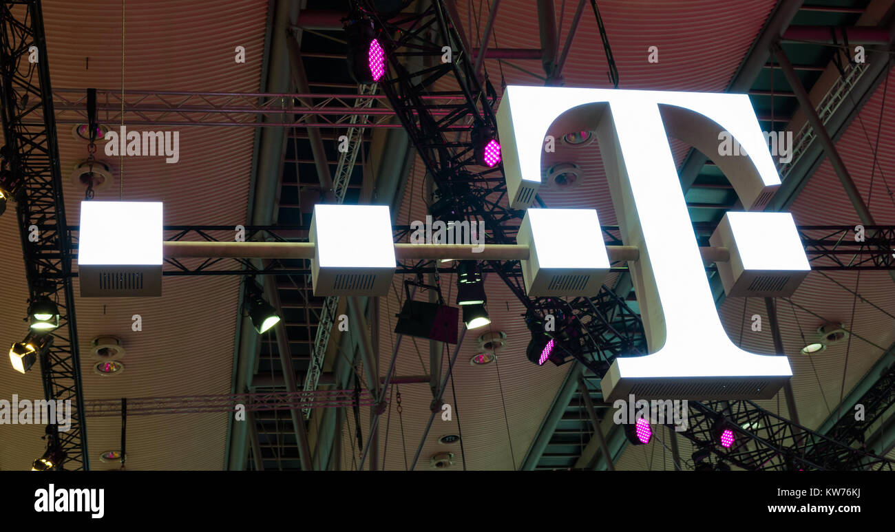 The Logo of Deutsche Telekom on a Fair. There are around 750 so called ...