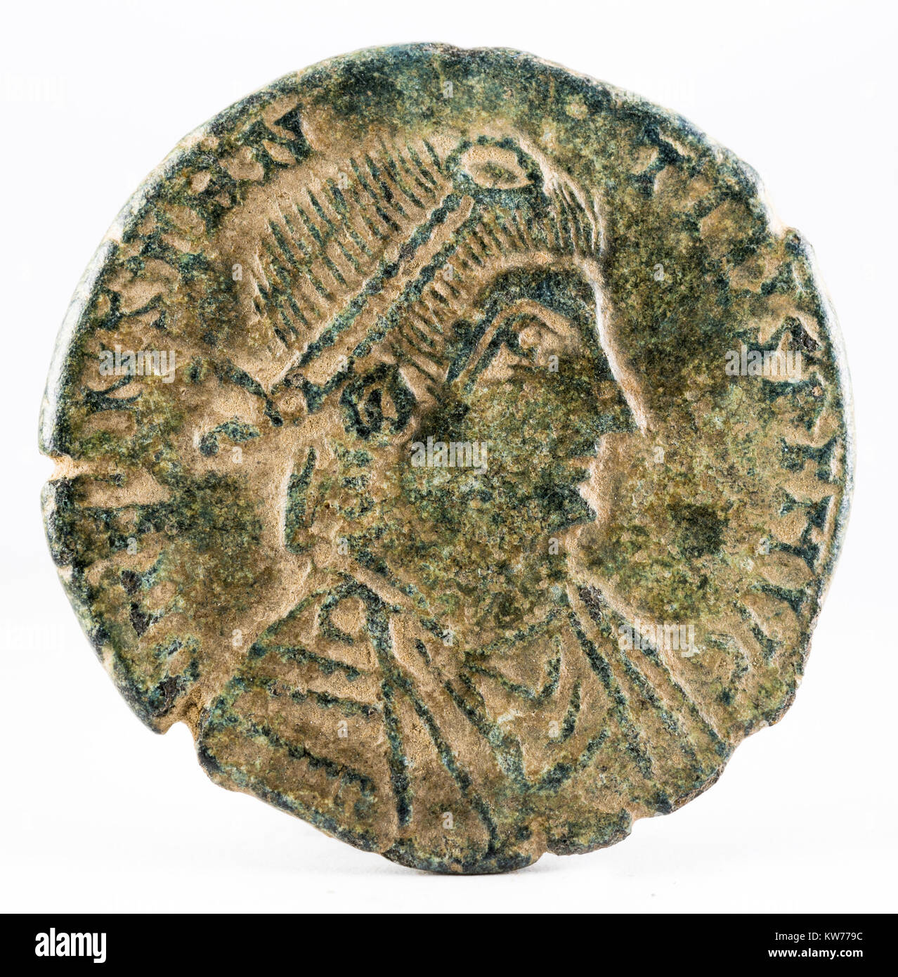 Ancient Roman copper coin of Emperor Constantius II. Obverse Stock ...