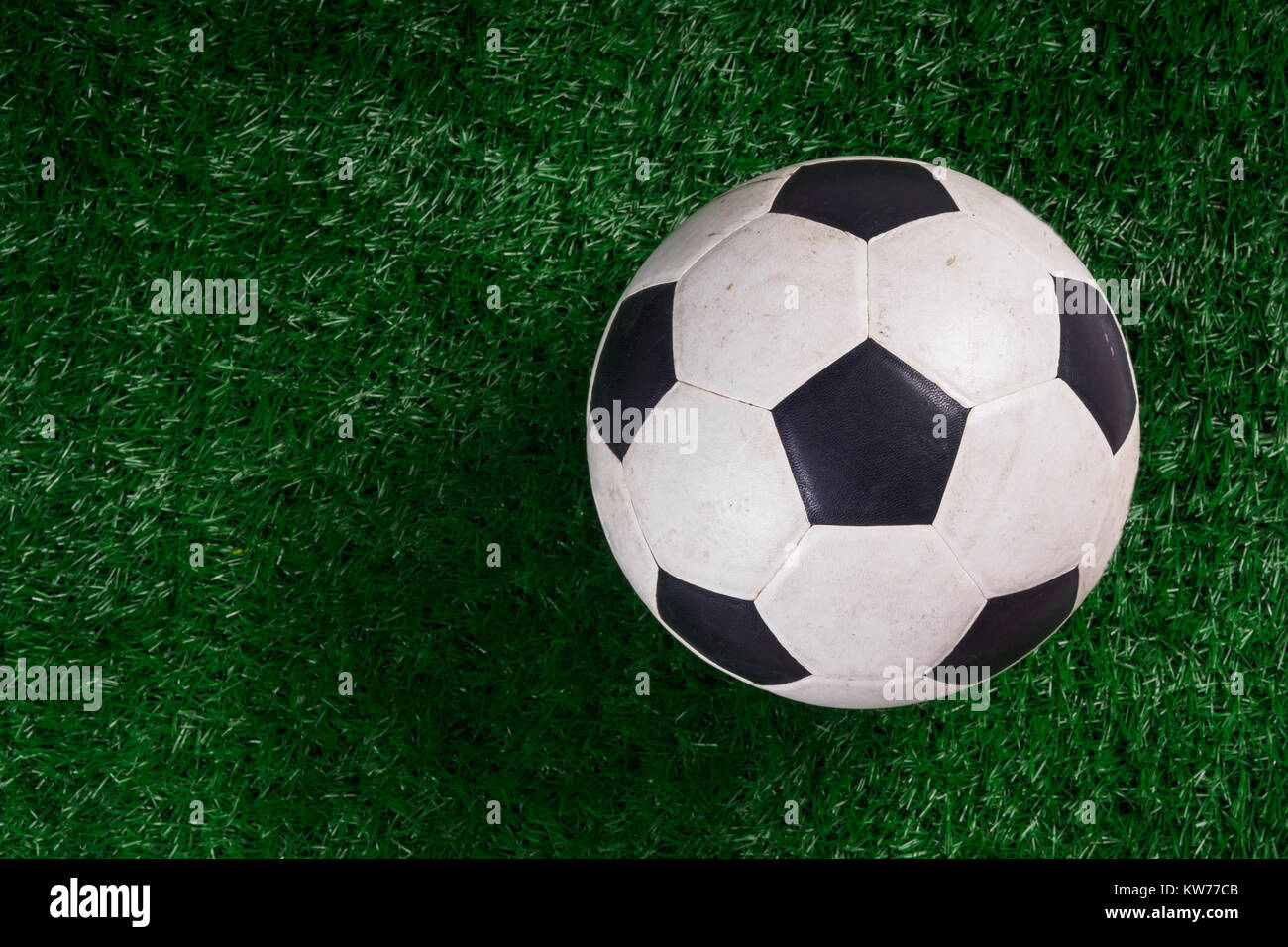 top view of football or soccer ball on grass with copy space Stock ...