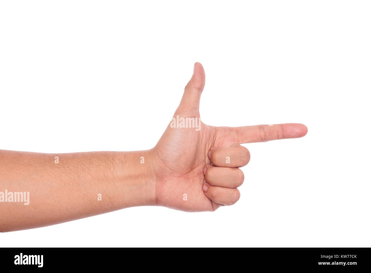 Aiming hand sign.hand pointing or shooting gesture isolated on white ...
