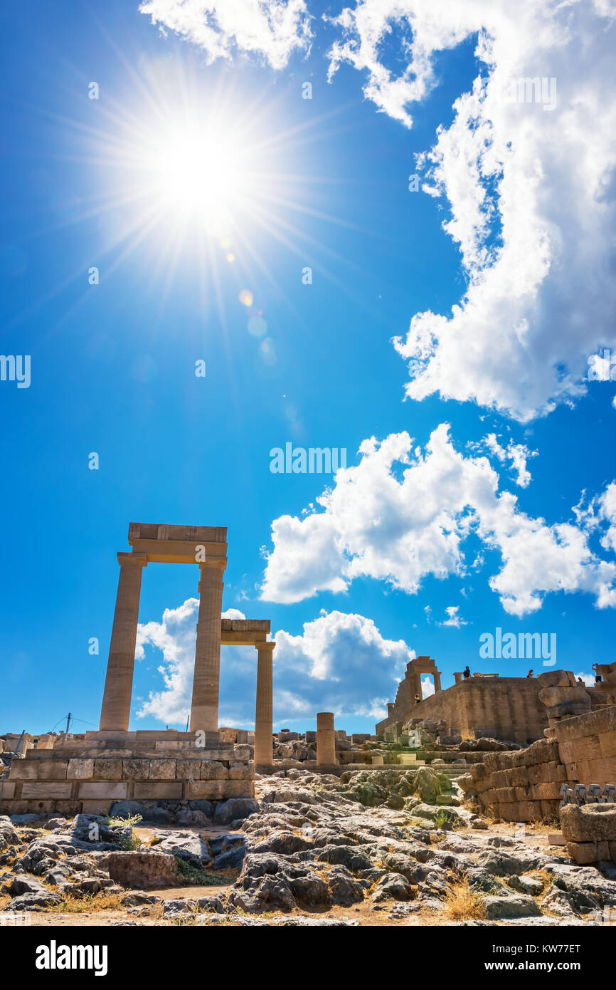Stoa, portico and Propylaea on Acropolis of Lindos (Rhodes, Greece ...