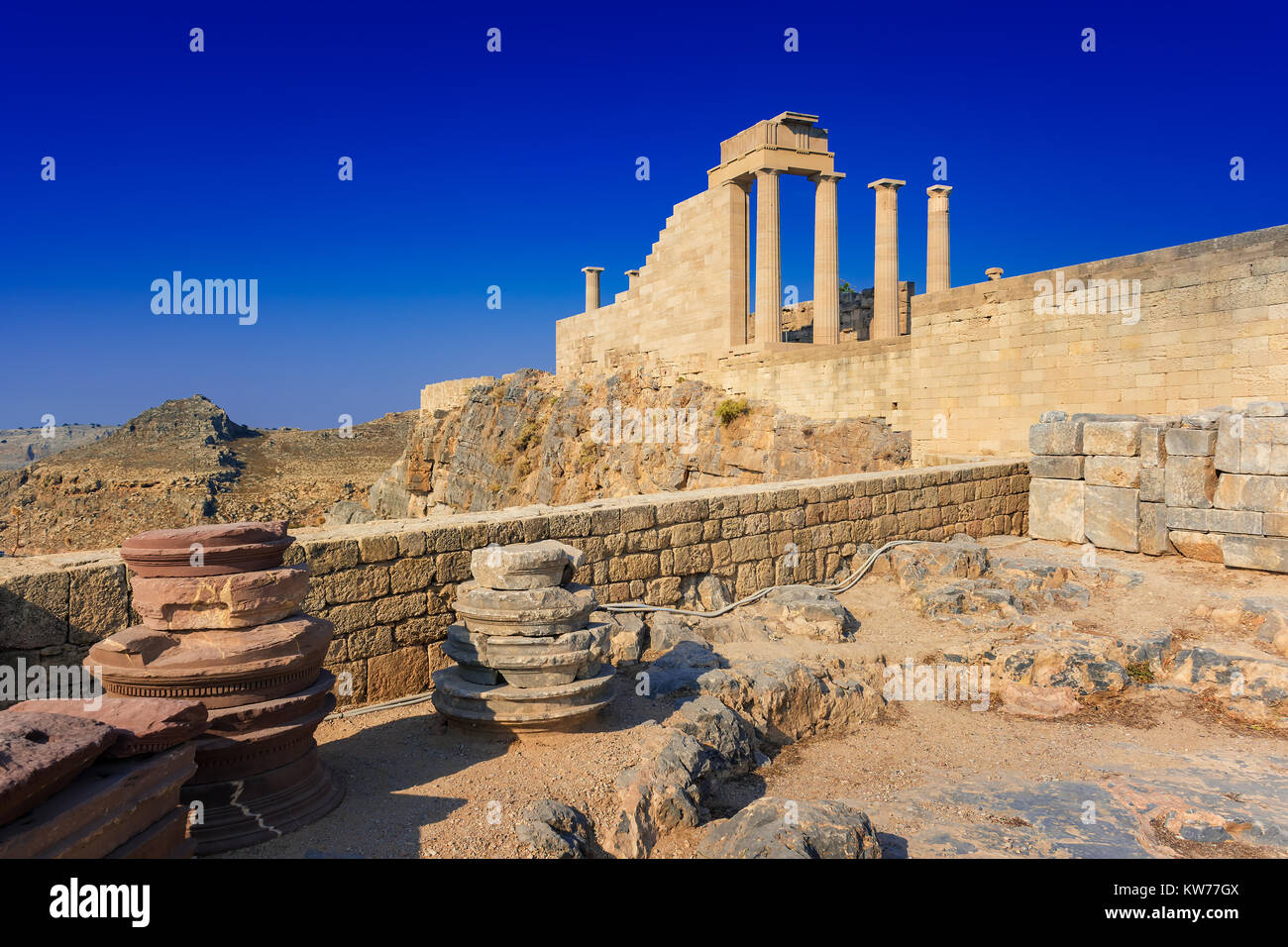 Doric temple of Athena Lindia on Acropolis of Lindos (Rhodes, Greece ...