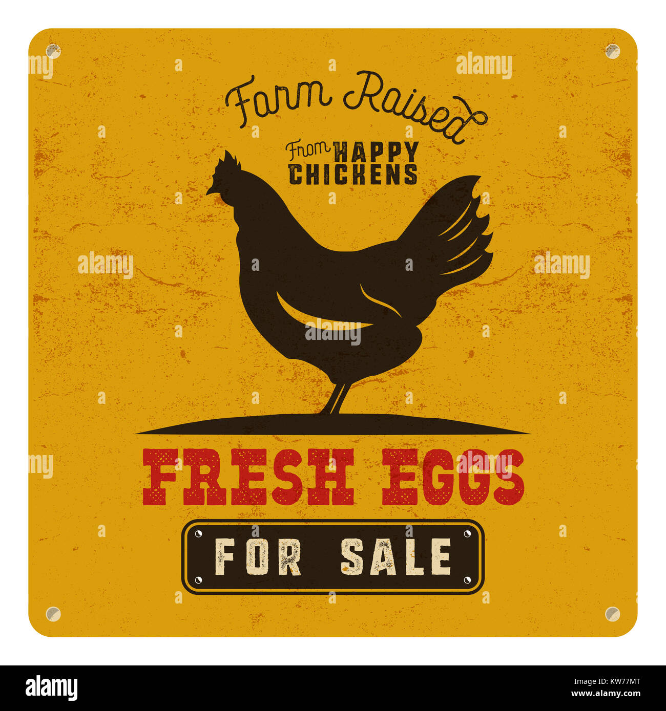 Farm fresh eggs poster, card on yellow vintage rusty metal background ...