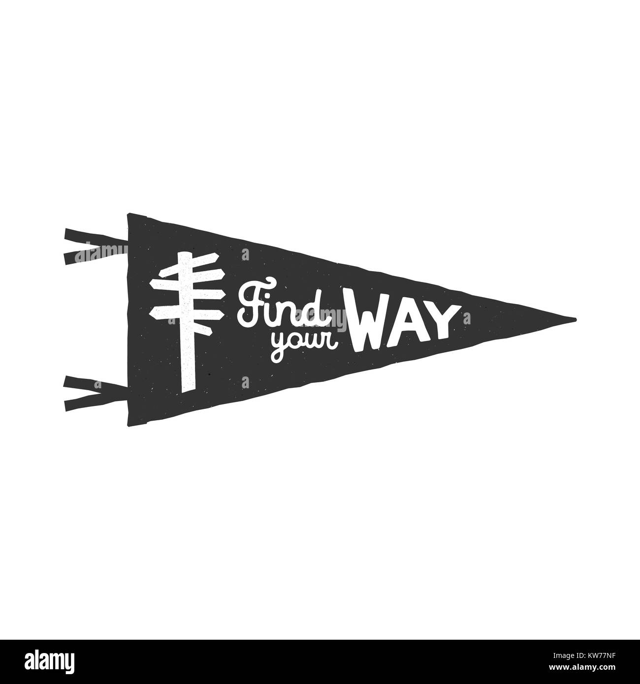 Vintage hand drawn pennant template. Find your way sign. Retro textured ...
