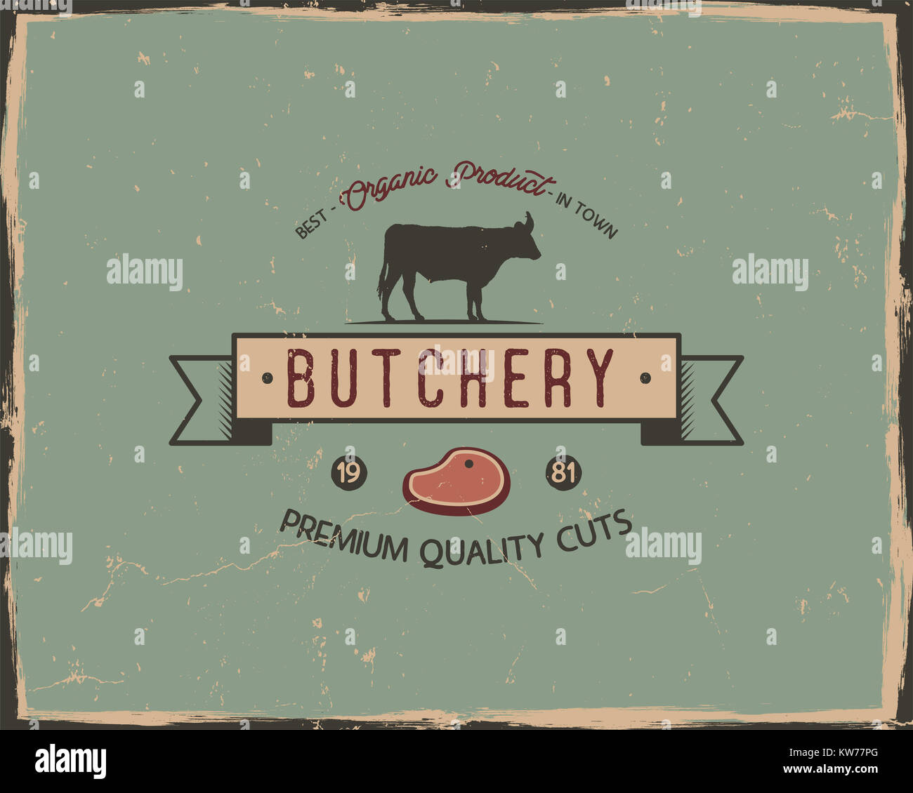 Butchery shop typography poster template in retro old style. Offset and ...