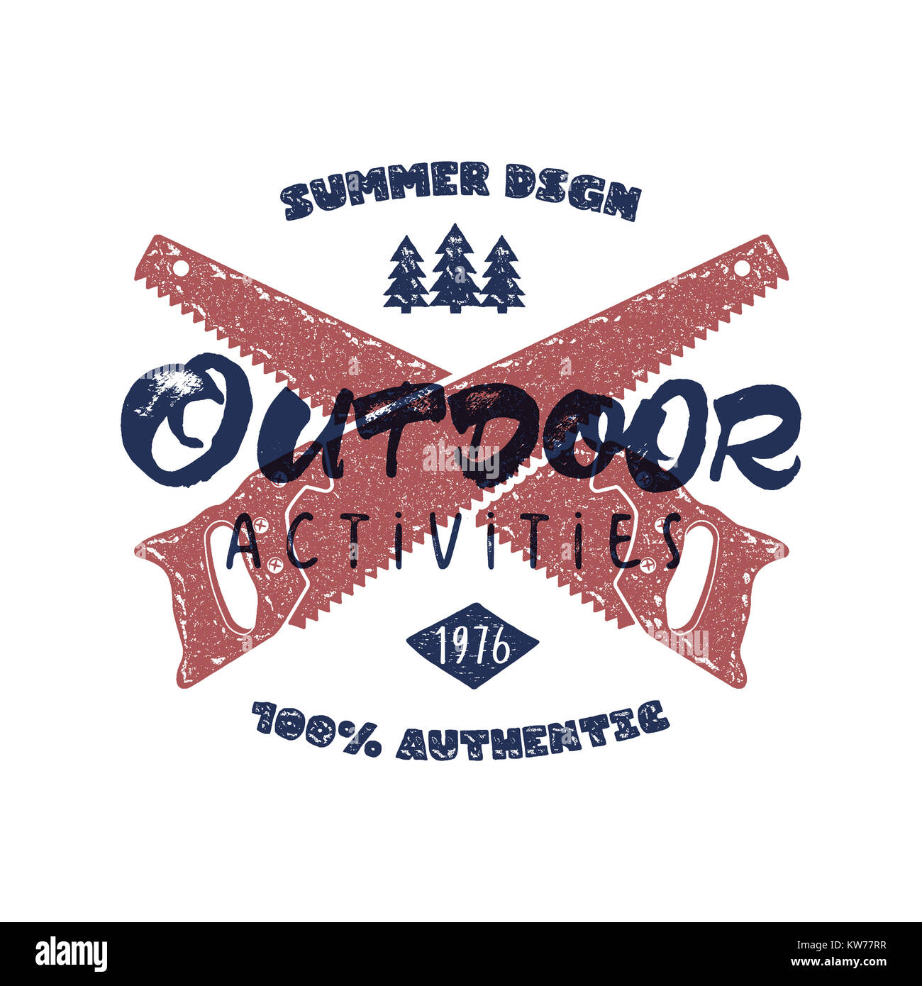 Outdoor activities retro poster. Summer authentic design with crossed ...