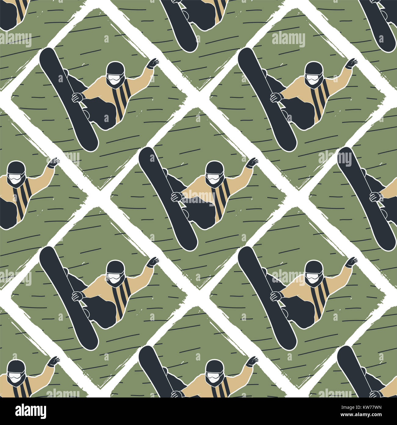 Snowboard man seamless background. Winter ski retro color design ...