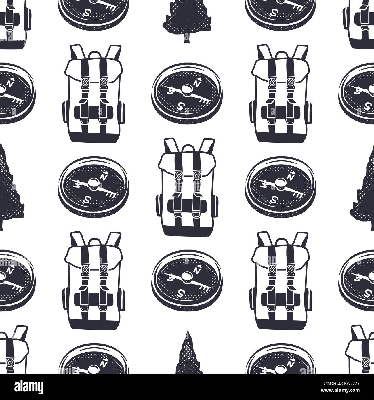 Vintage hand drawn hiking adventure pattern design. Camping seamless ...