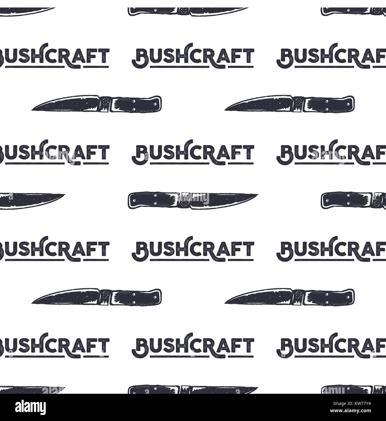 Vintage hand drawn survival style seamless. Retro monochrome pattern ...