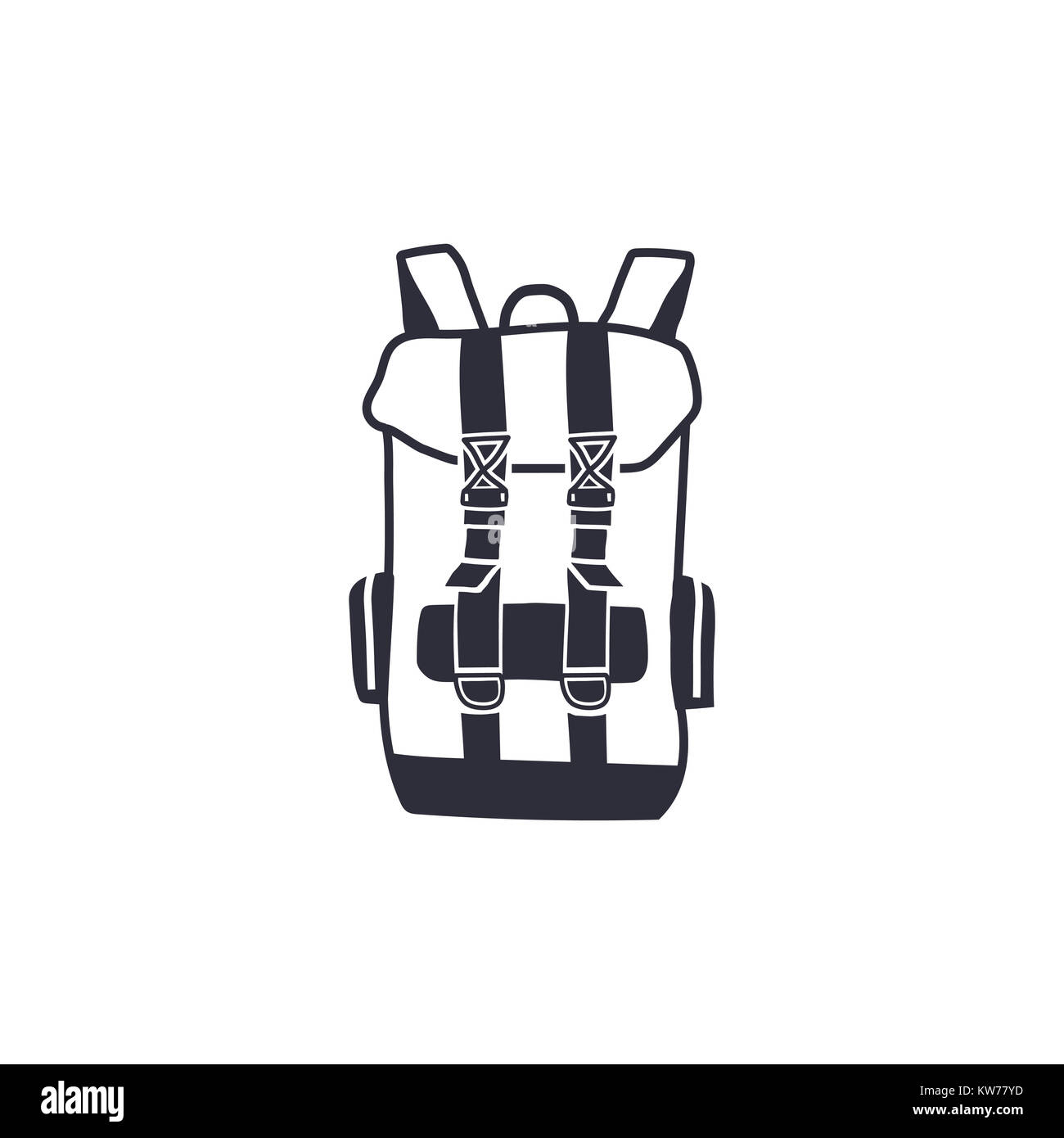 Vintage hand drawn backpack shape in monochrome engrave line style ...