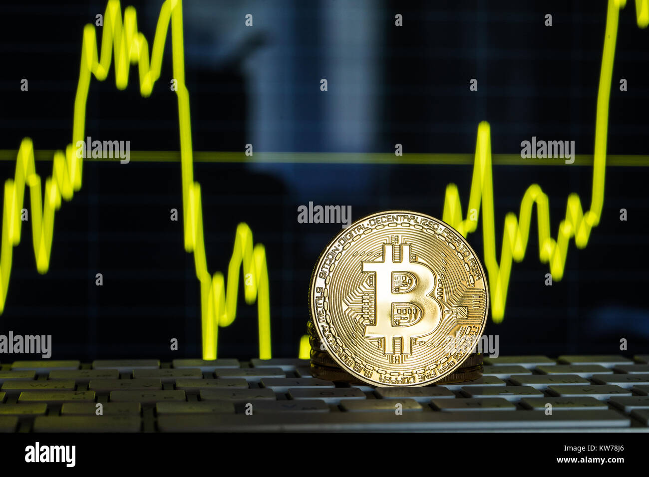 Financial growth concept with golden Bitcoins ladder on forex chart ...