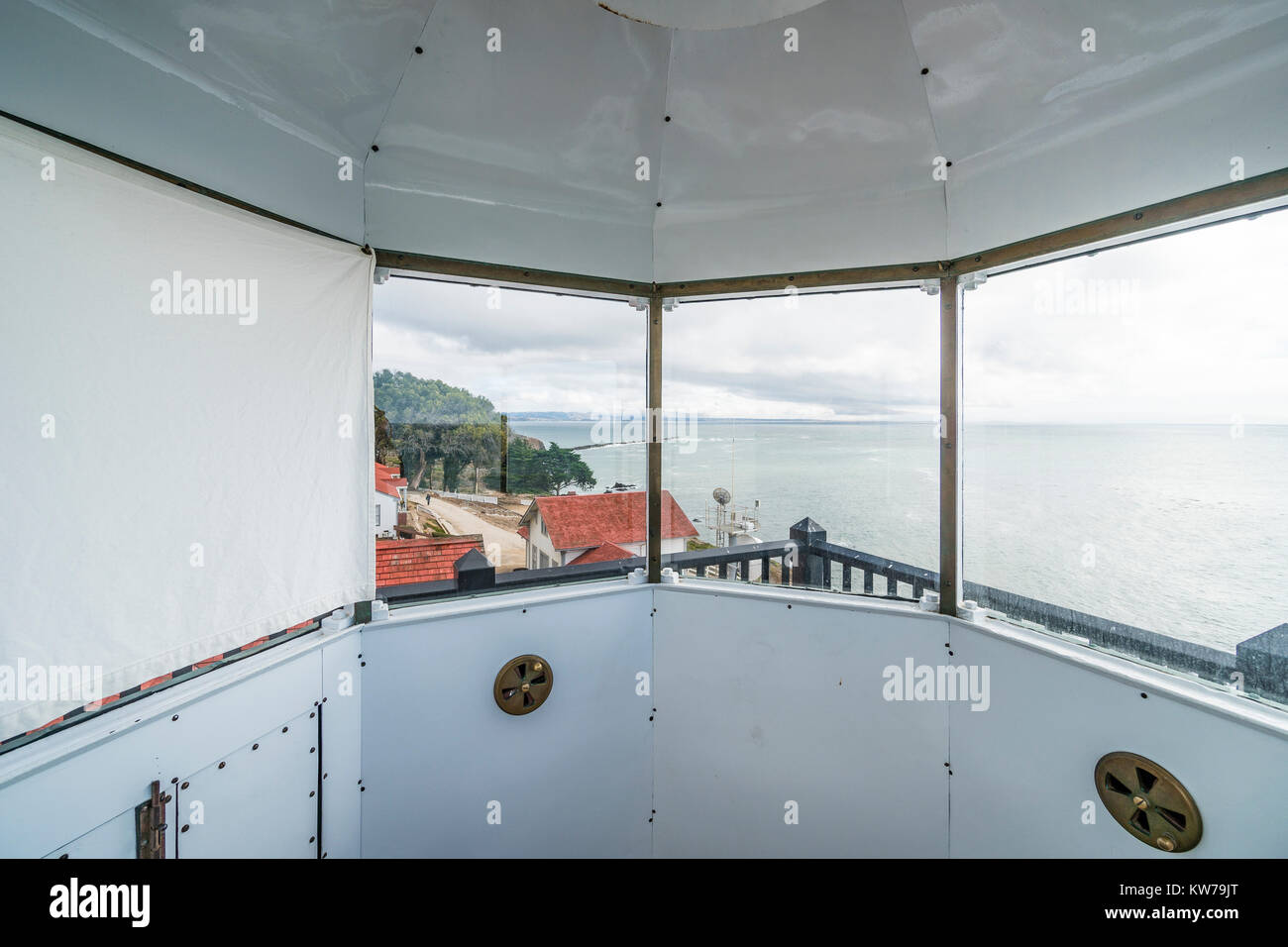 Lens room that held the fresnel lens of the Port San Luis Lighthouse ...
