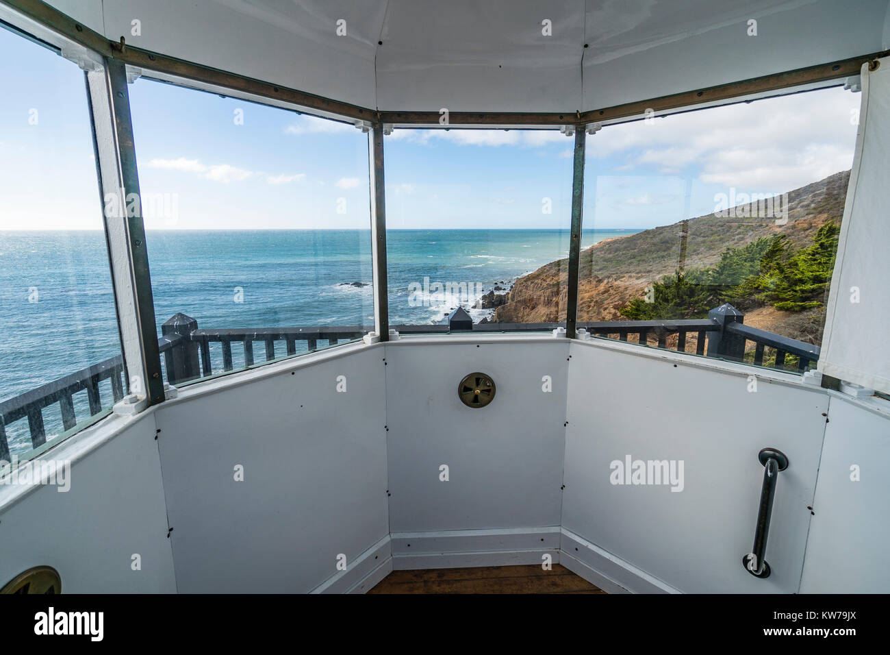 Lens room that held the fresnel lens of the Port San Luis Lighthouse ...