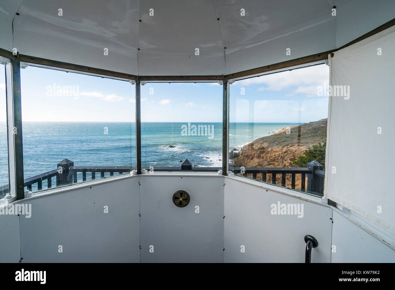 Lens room that held the fresnel lens of the Port San Luis Lighthouse ...