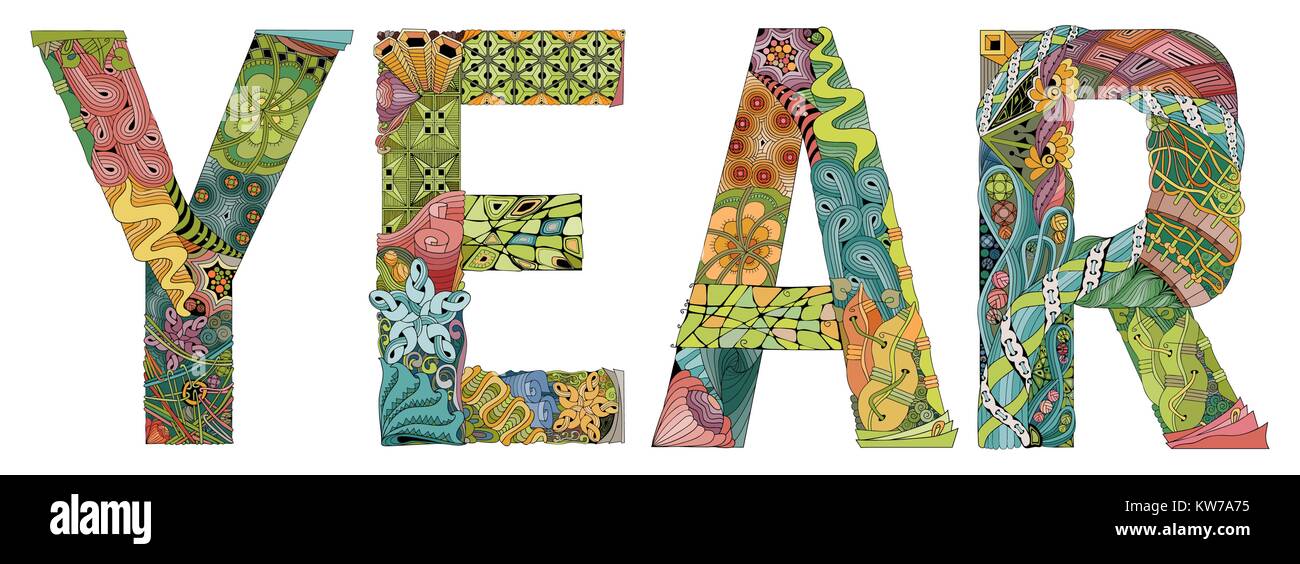 Hand-painted art design. Hand drawn illustration word year for t-shirt ...