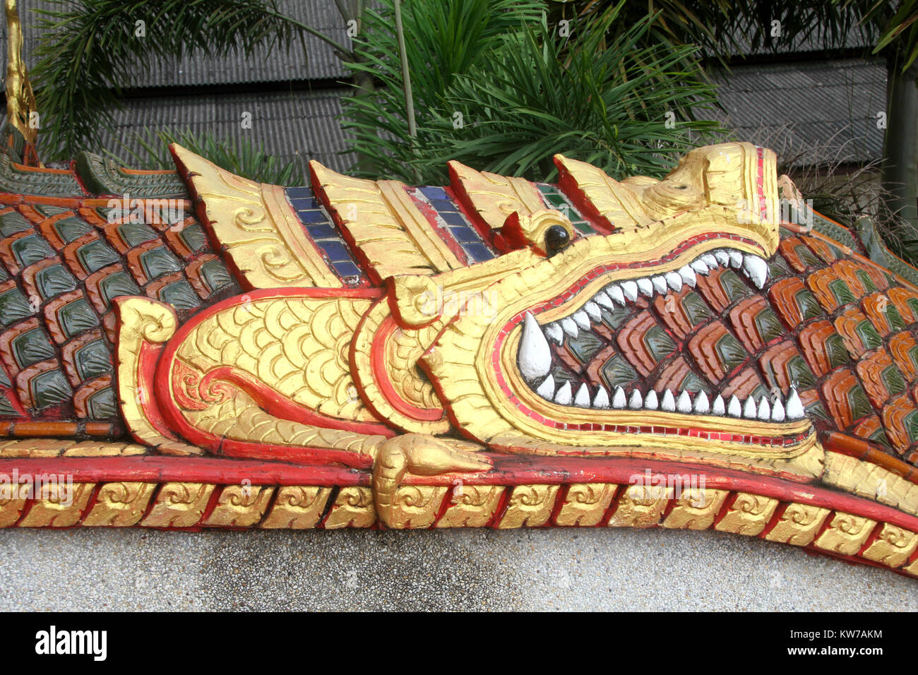 Golden dragon on the staircase of temple in Chiang Rai, Thailand Stock ...