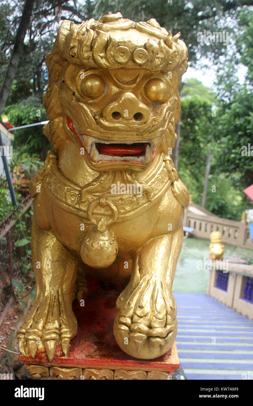 Golden lion on the staircase in Chiang Rai, Thailand Stock Photo - Alamy