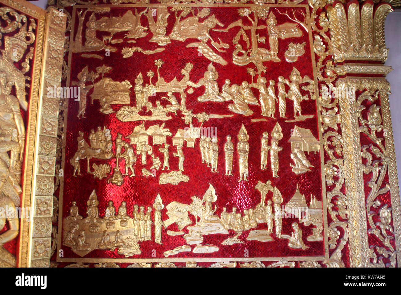 Inside buddhist temple near royal palace in Luang Prabang, Laos Stock ...