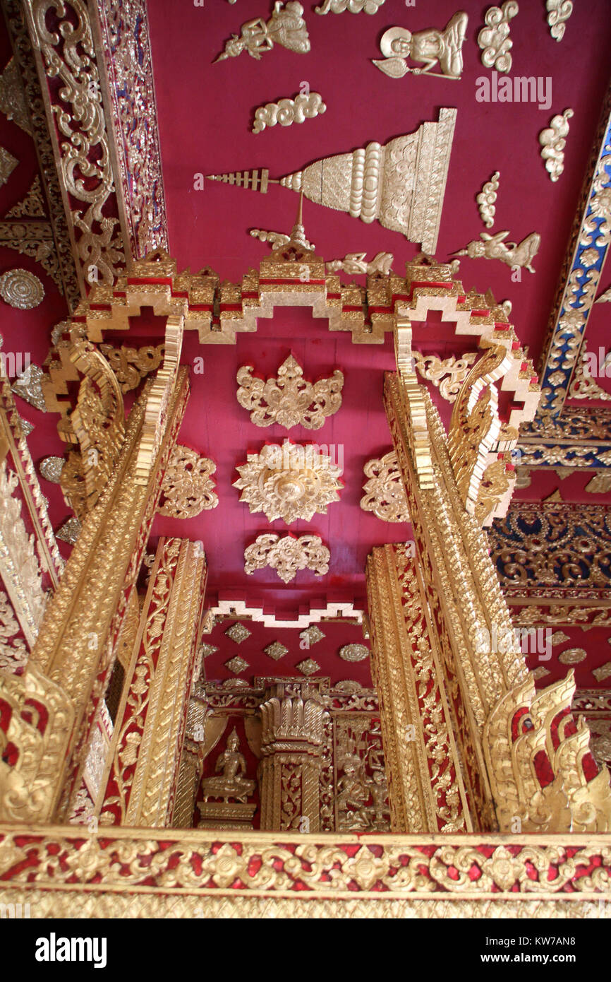 Inside buddhist temple near royal palace in Luang Prabang, Laos Stock ...