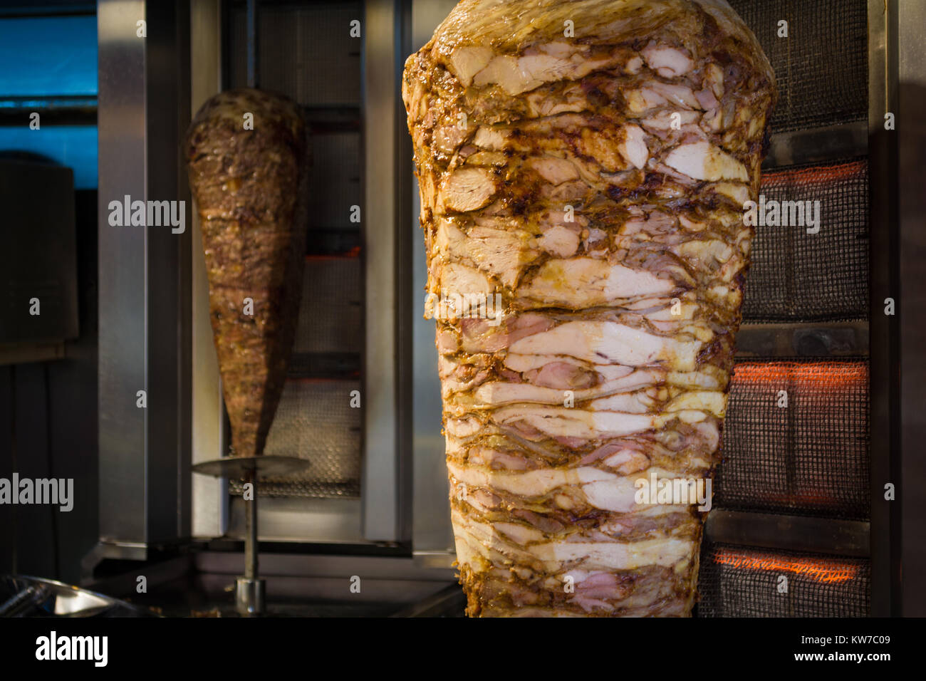 bbq meat and chicken for turkish doner kebab in a restaurant in ...