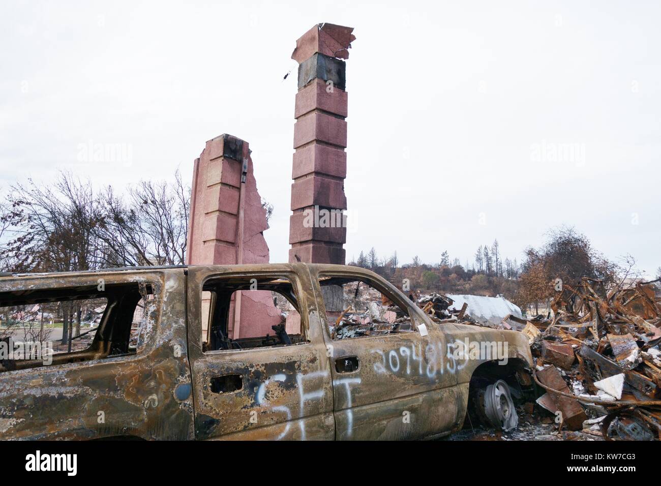Damage from the Tubbs wildfire in Santa Rosa, California, USA Stock ...