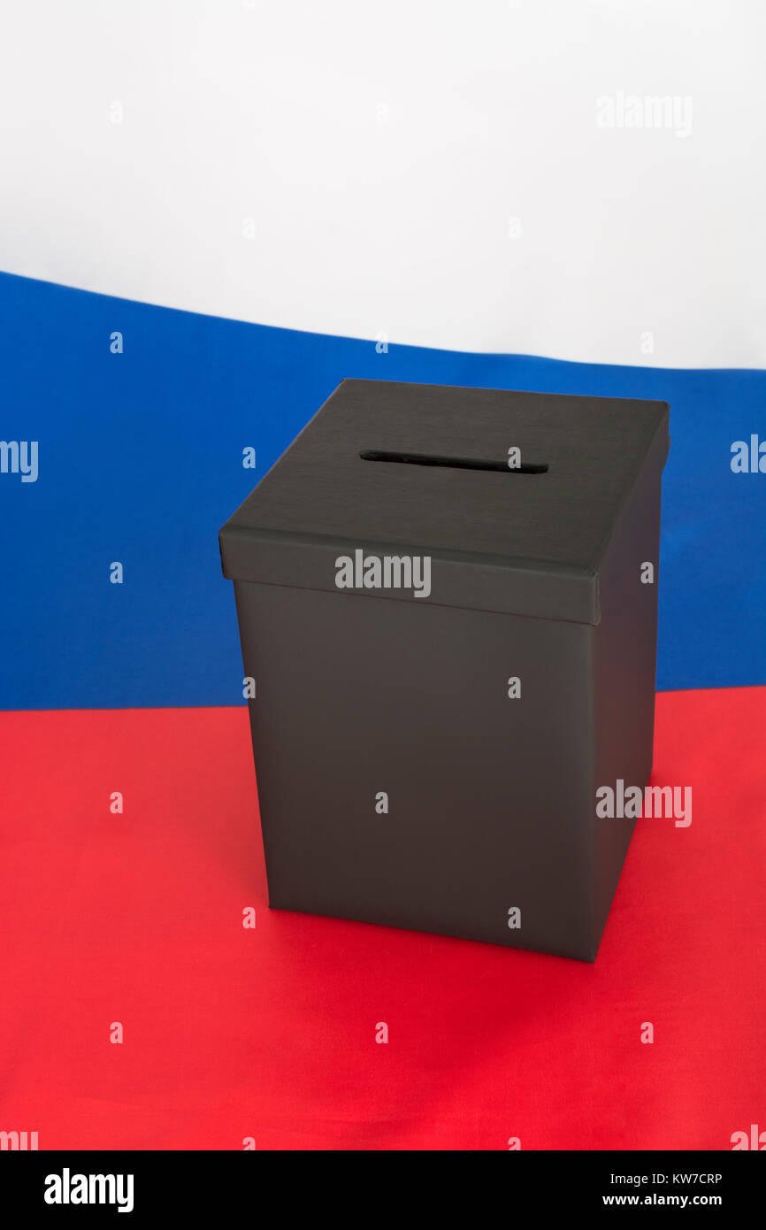 2024 Russian / fixed Russia elections concept - mock ballot box and ...