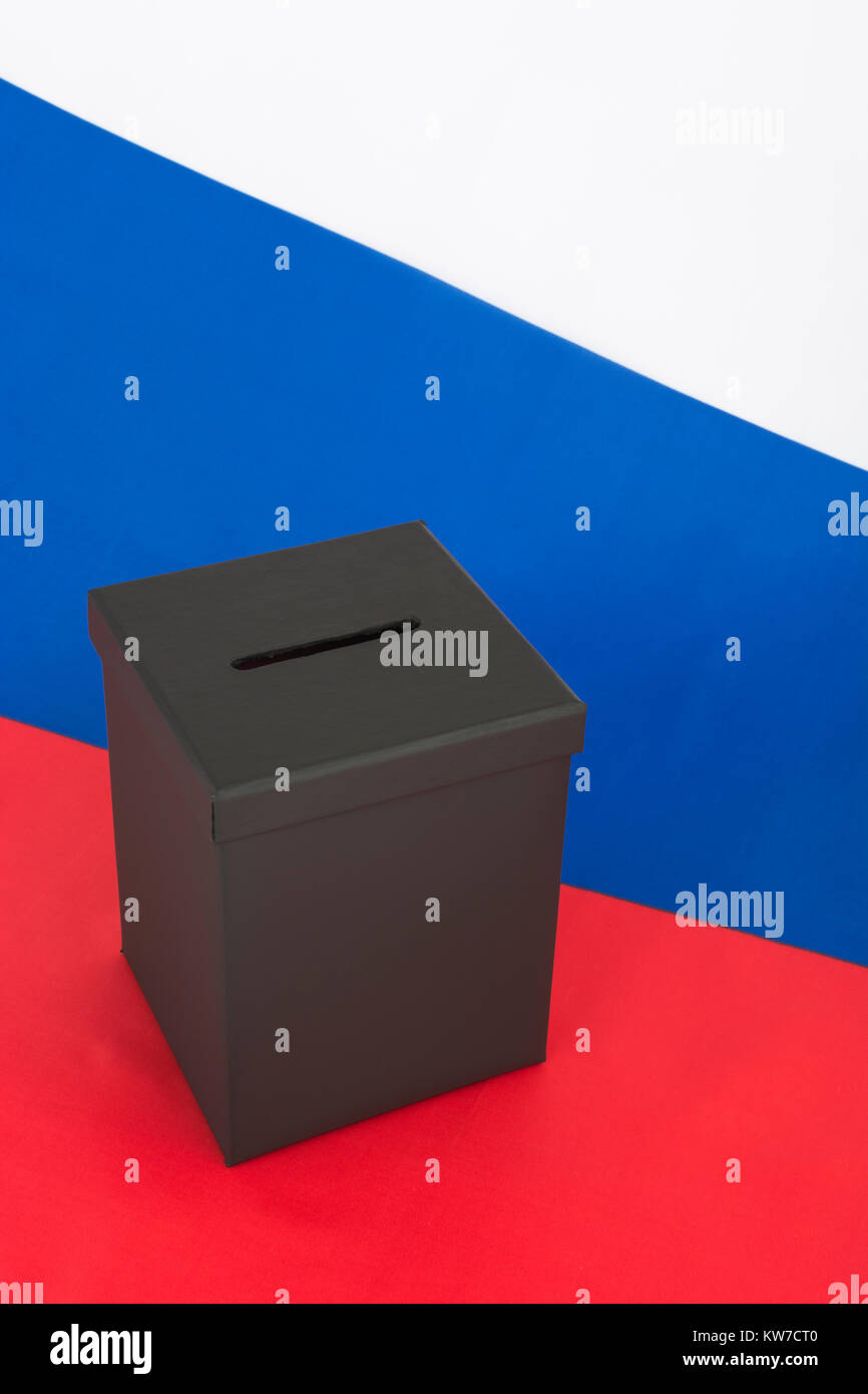 2024 Russian / fixed Russia elections concept - mock ballot box and ...