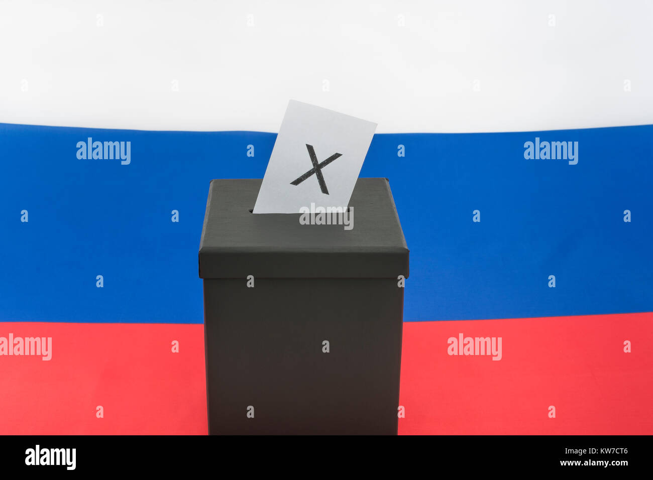 2024 Russian / fixed Russia elections concept - mock ballot box and ...