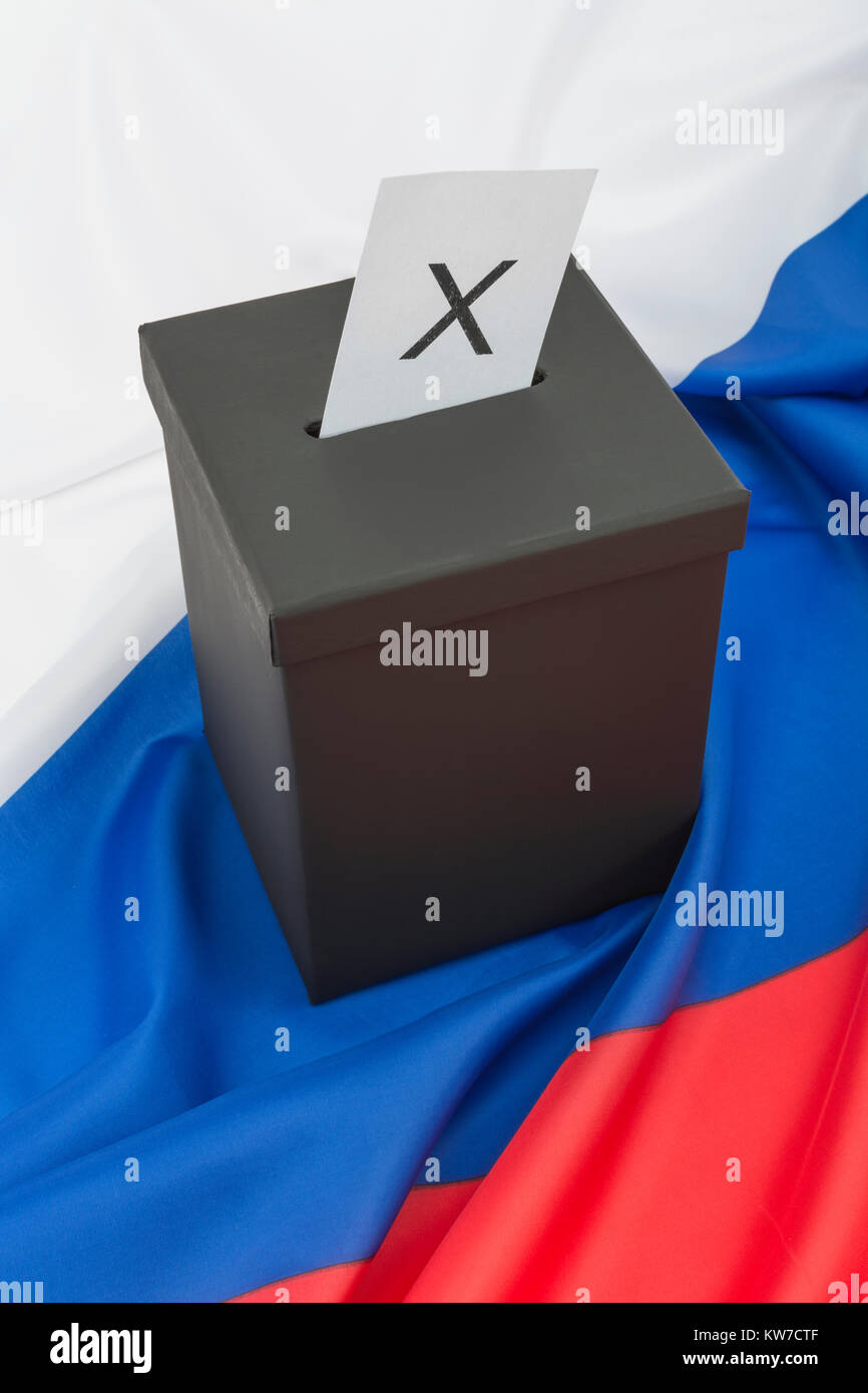 2024 Russian / fixed Russia elections concept - mock ballot box and ...