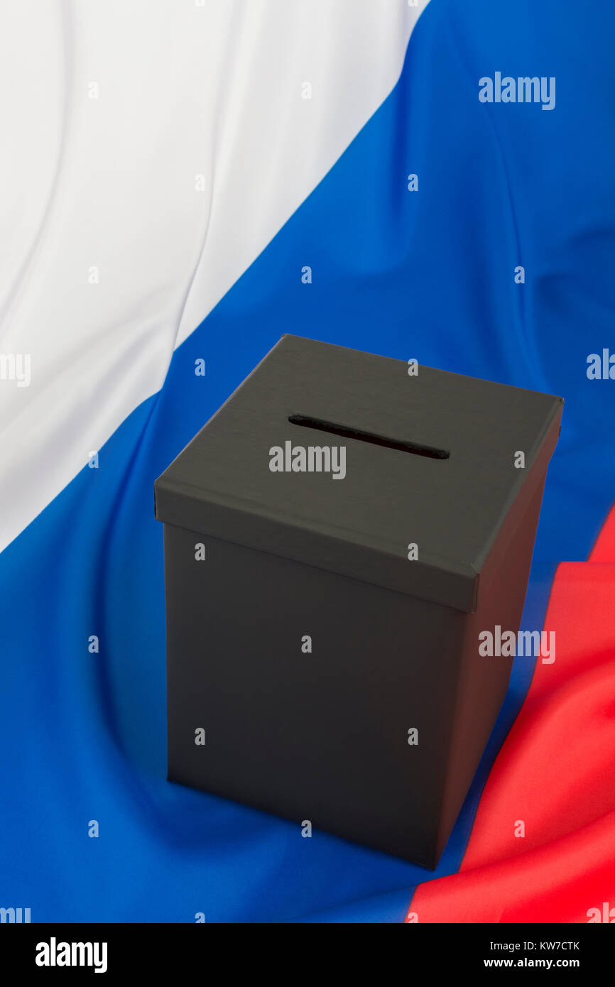 2024 Russian / fixed Russia elections concept - mock ballot box and ...
