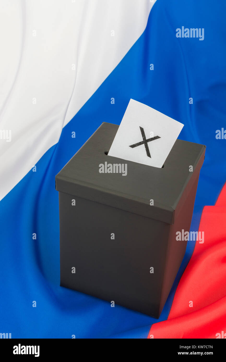2024 Russian / fixed Russia elections concept - mock ballot box and ...
