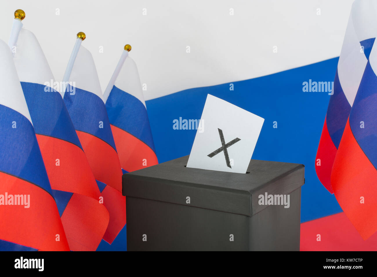 2024 Russian / fixed Russia elections concept - mock ballot box and ...