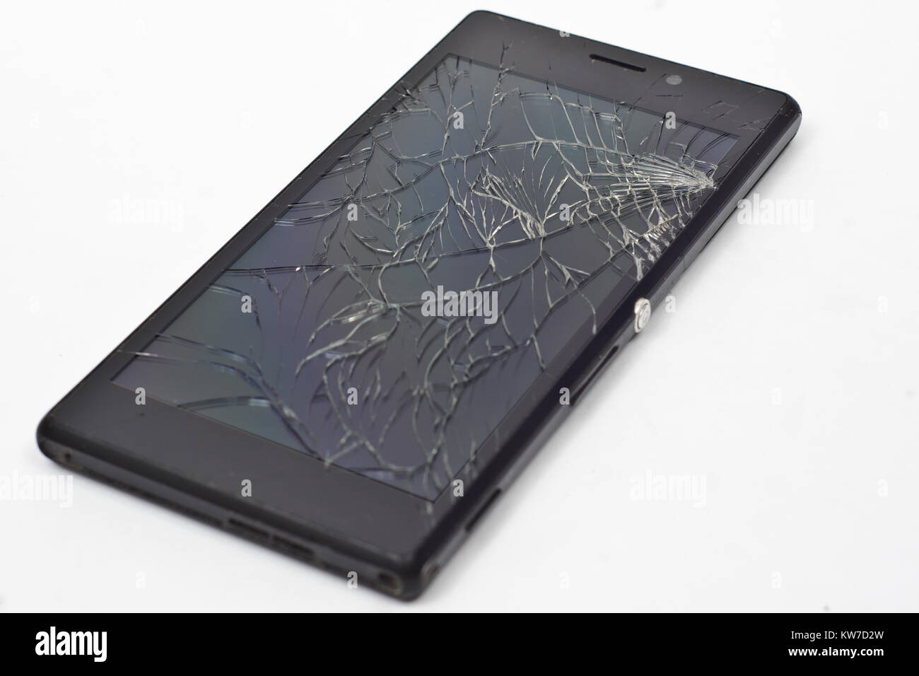 modern touch screen smartphone with broken screen isolated on white ...