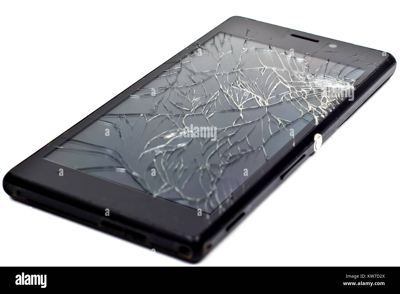 modern touch screen smartphone with broken screen isolated on white ...