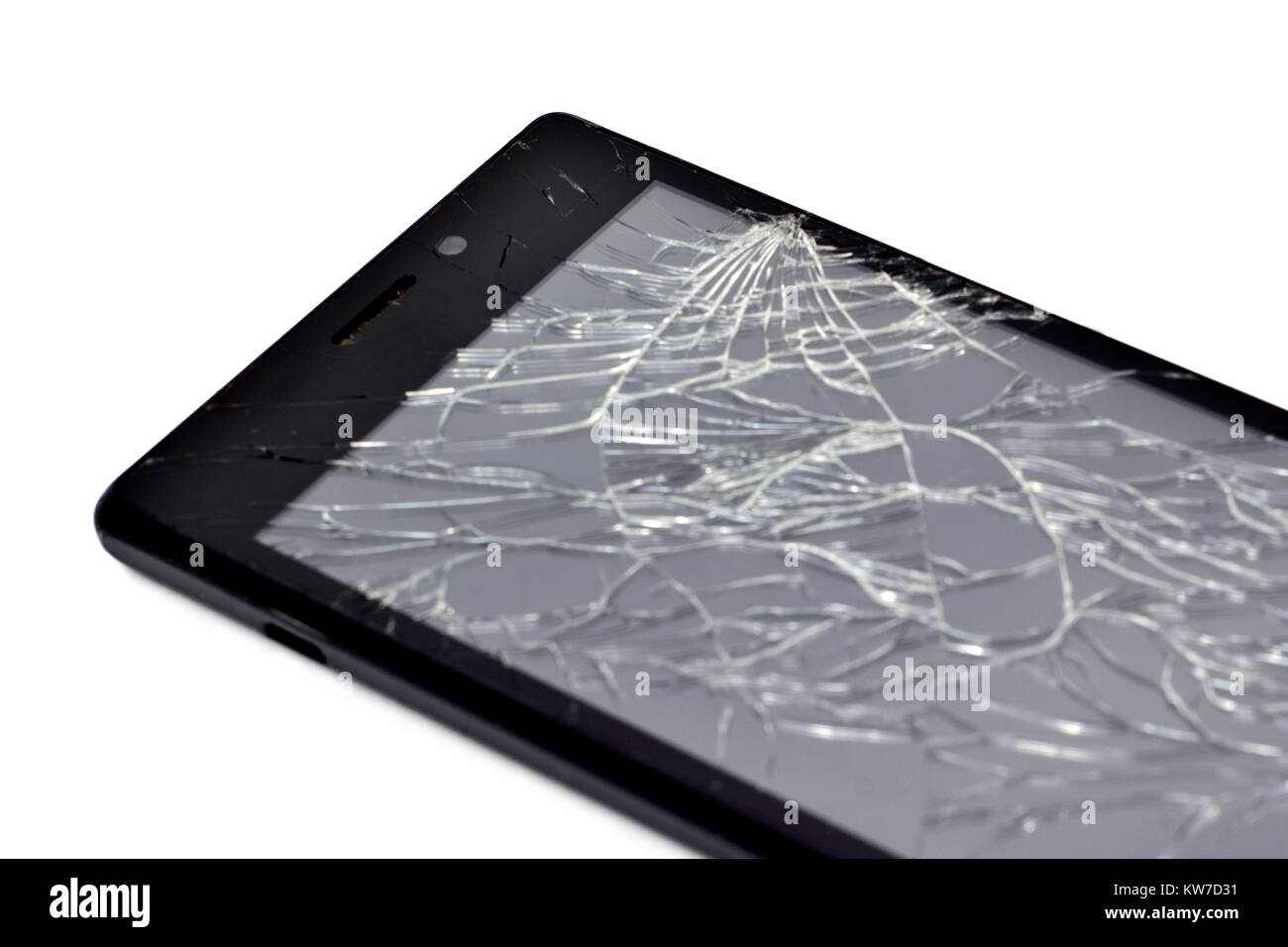 modern touch screen smartphone with broken screen isolated on white ...