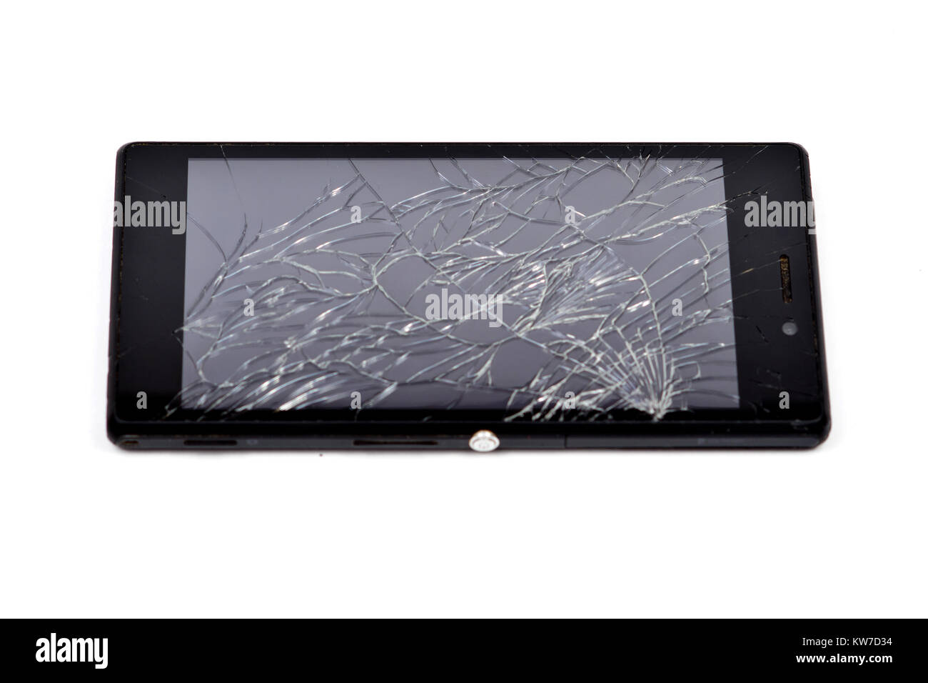 modern touch screen smartphone with broken screen isolated on white ...