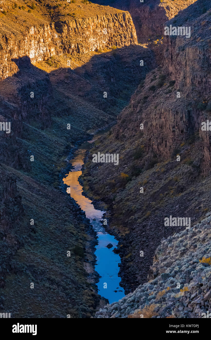 View of Rio Grande Gorge in the shadows of late afternoon from the Rio ...